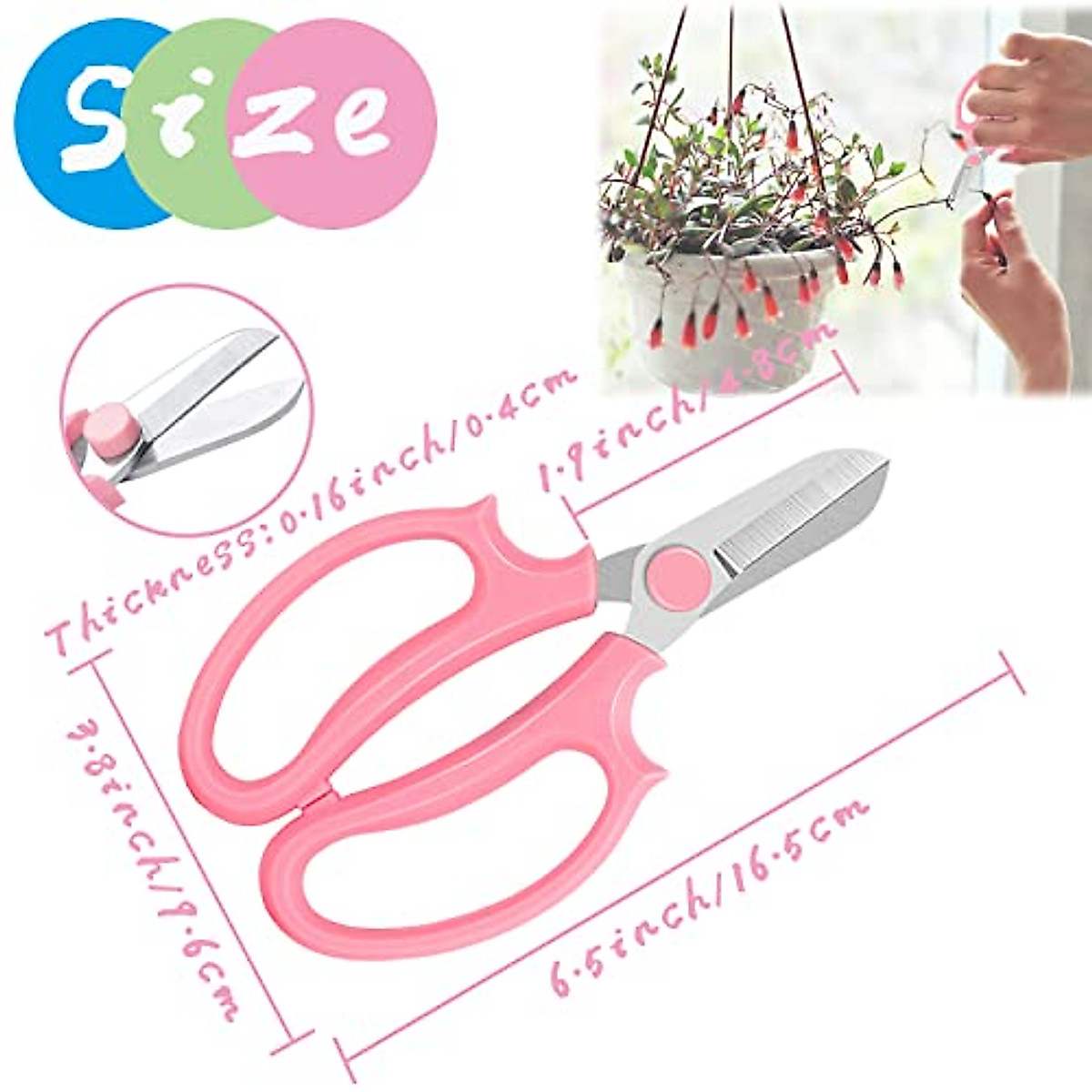 3 Pcs Garden Scissors Floral Shears,Professional Floral Scissors with Comfortable Grip Handle,Premium Garden Pruning Shears for Plants Trimming and Fruit Picking Trimming,Pink