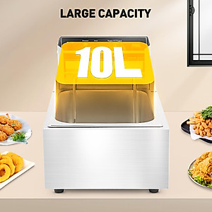 Rengue Electric Deep Fryer, 10L Large Countertop Deep Fryer with Basket, Lid, Commercial Deep Fryer with Constant Temperature Control System 110V, 1800W