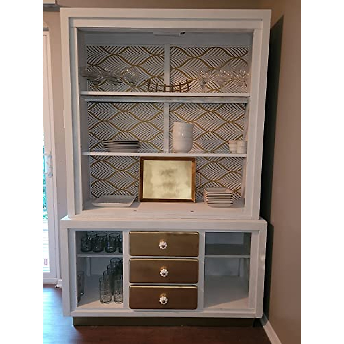 White and Gold Peel and Stick Contact Paper Self Adhesive Boho Wallpaper Removable Vinyl Film Decorative Shelf Drawer Liner Sticker 17.7 inch x 118 inch (White and Gold, 17.7 x 118 inch)