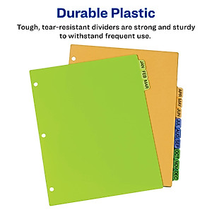 Avery 11331 Preprinted Plastic Tab Dividers, 12-Tab, Letter