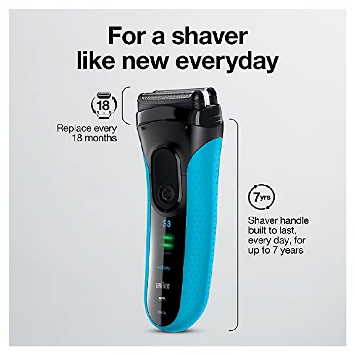 Braun Electric Series 3 Razor with Precision Trimmer, Rechargeable, Wet & Dry Foil Shaver for Men, Blue/Black, 4 Piece