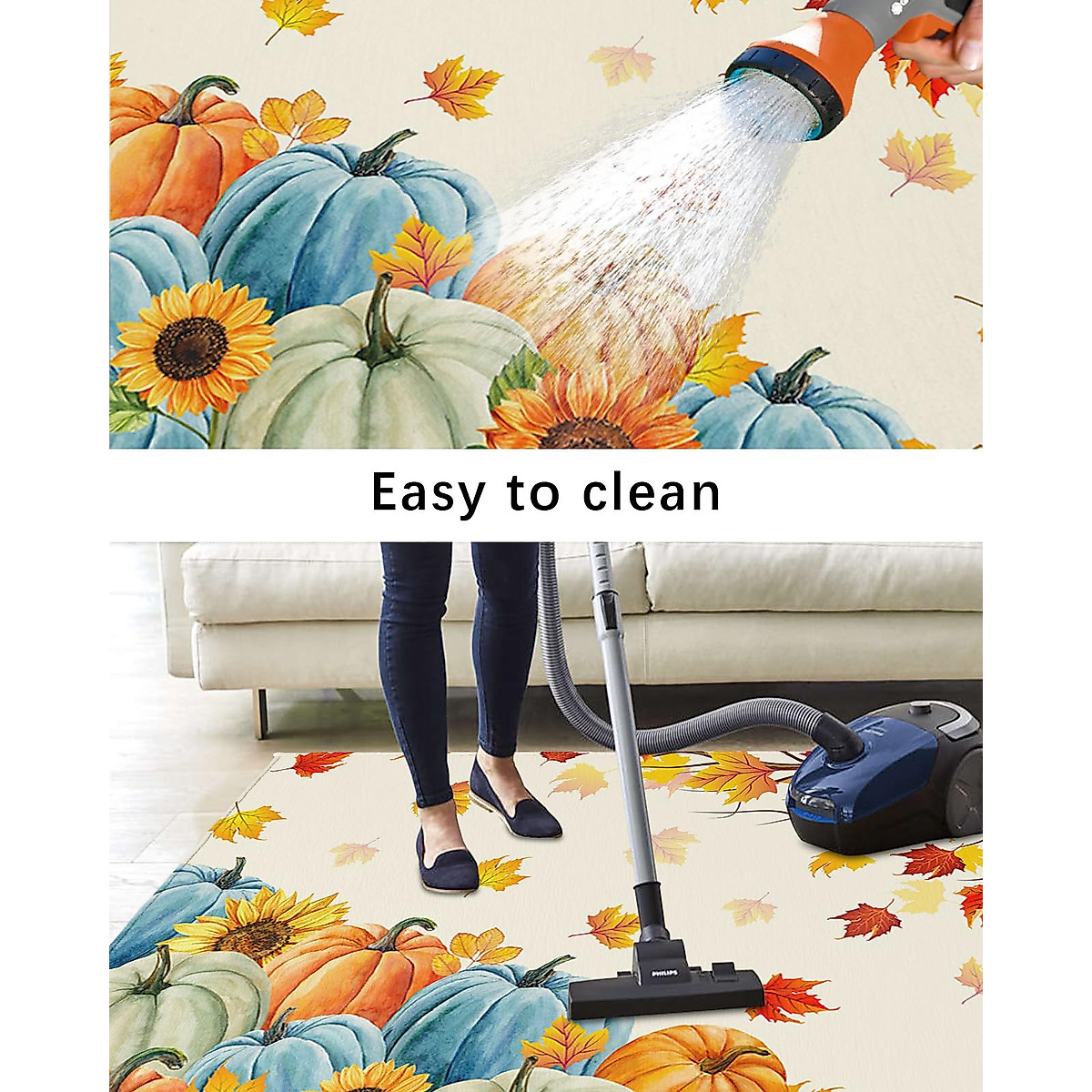 Thanksgiving Fall Outdoor Rugs for 5'x8' Patios Clearance, RV Camping Mat Rug Portable Outside Rug Indoor Outdoor Area Rug Mat for Beach Deck Pool Pumpkin Autumn Maple Leaves