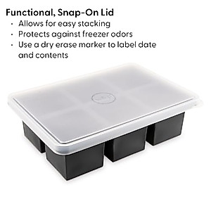 W&P Cup Cubes Silicone Freezer Tray with Lid, Blue, Makes 6 Perfect 1-Cup Portions, Freeze & Store Soup, Broth, Sauce, Leftovers, Dishwasher Safe