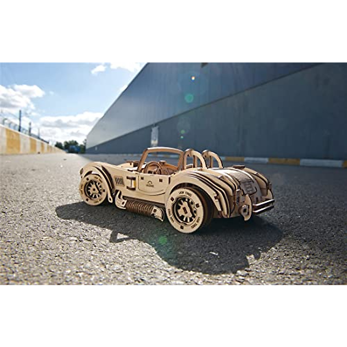 UGEARS Drift Cobra Racing Car Puzzle - Wooden 3D Puzzles for Adults Model Car Kit with Powerful Spring Motor - Retro Racing Car Model Building Kits Adult Puzzles - DIY Miniature Kit - 370 Pcs