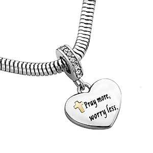 SBI Jewelry Matthew 6:34 Heart Charm for Bracelet Heart Dangle for Bracelet Gold Cross Bible Verse Charm for Grandma Wife Birthday, Gold