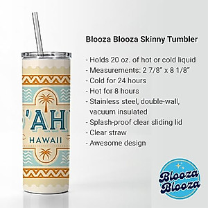 O'Ahu HI Hawaii Travel Vacation Stamp Skinny Tumbler 20oz with Straw Insulated Water Bottle Gift