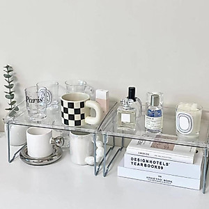 Estink Stackable Clear Organizer, Plastic Transparent Stackable Countertop Shelves Tabletop Storage Rack for Makeup Kitchen Utensils Cosmetics Stationery Bathroom Supplies Organization