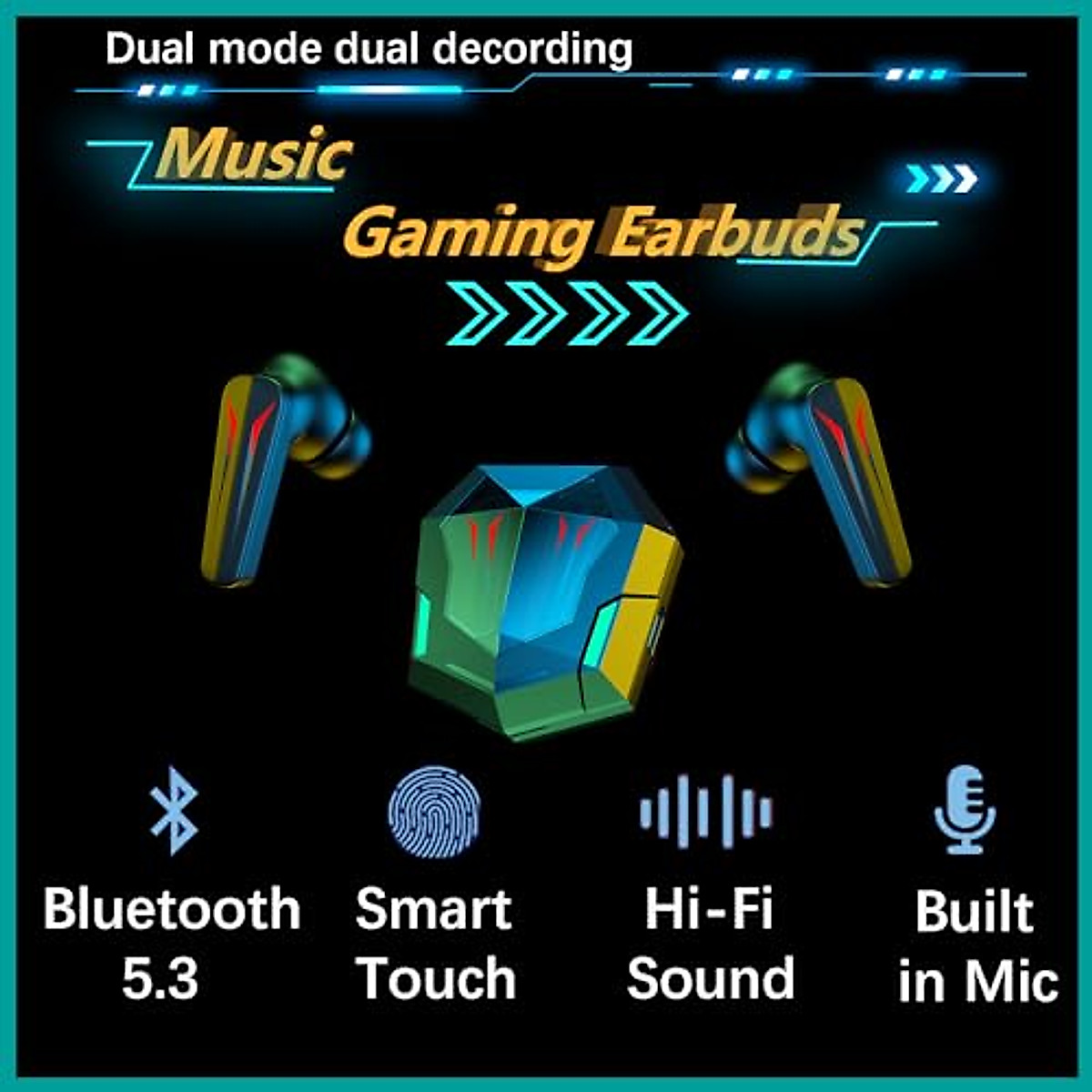 TWS Wireless Earbuds in-Ear Headphones Music Earphones Stereo Sound Bluetooth 5.3 Headset with Mic Game & Music Mode Waterproof IPX7 Fast Charging