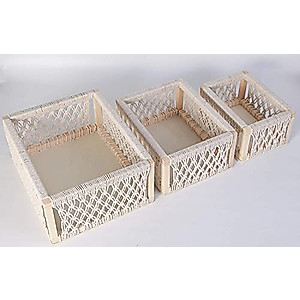 Macrame Storage Baskets for Shelves and Closet, Boho Decorative Boxes for Home Decor, Perfect Pampas Grass Holder at Living Room(White, Set of 3)