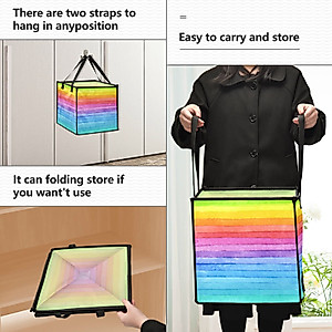 Blueangle Rainbow Striped Cube Storage Bin with Handles, 13 x 13 x 13 in, Large Collapsible Organizer Storage Basket for Home Décor（84）
