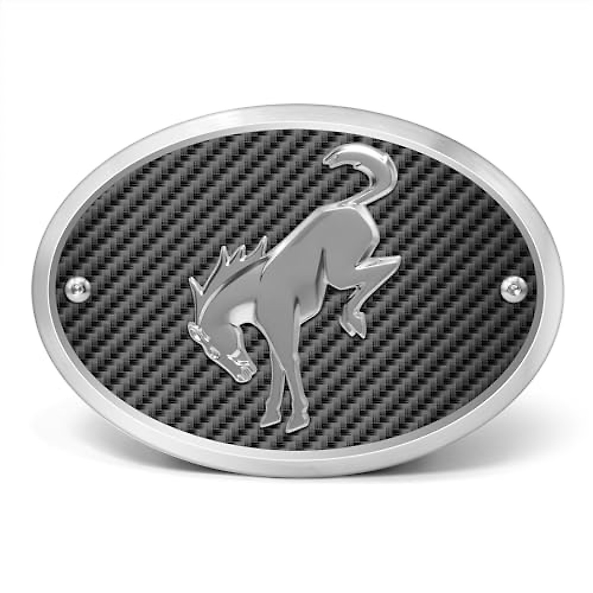 iPick Image for Ford New Bronco 3D Black Logo on Carbon Fiber Look Oval Billet Aluminum 2 inch Tow Hitch Cover