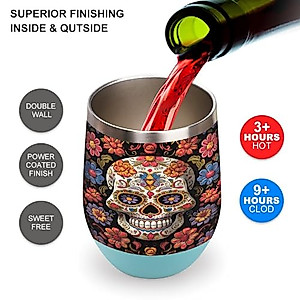 WYUSPGK 304 Stainless Steel Insulated Cup, Sugar Skulls Print Smooth Rim, Durable & Reusable - Perfect for Office, Home, And Travel