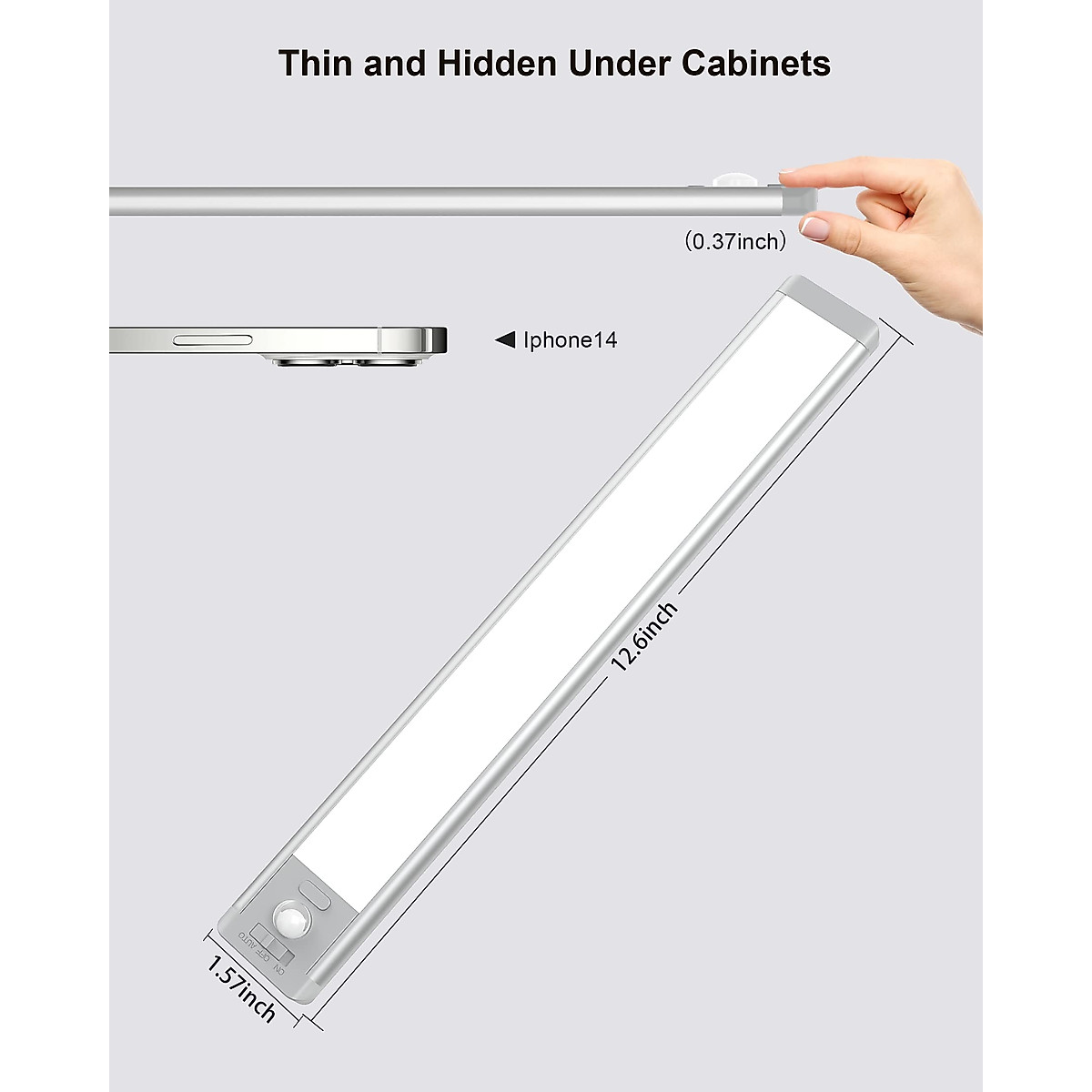 Under Cabinet Lights Motion Sensor : 54-LED Closet Lights 2000mah Magnetic Under Cabinet Lighting Wireless Rechargeable Under Counter Lights for Kitchen Wardrobe Laundry 12.6inch 2pack