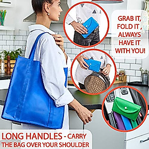 CleverFect Grocery Bags Reusable Foldable for Shopping (set of 5), Foldable Into Pouch, Extra Large & Durable Heavy Duty Shopping Totes, Washable, Long Handles & Eco Friendly Reusable Shopping Bags