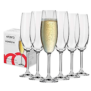 Krosno Crystal Champagne Flute Glasses | Set of 6 | 6.8 oz | Venezia Collection | Perfect for Home Restaurants and Parties | Dishwasher Safe | Gift Idea | Made in Europe