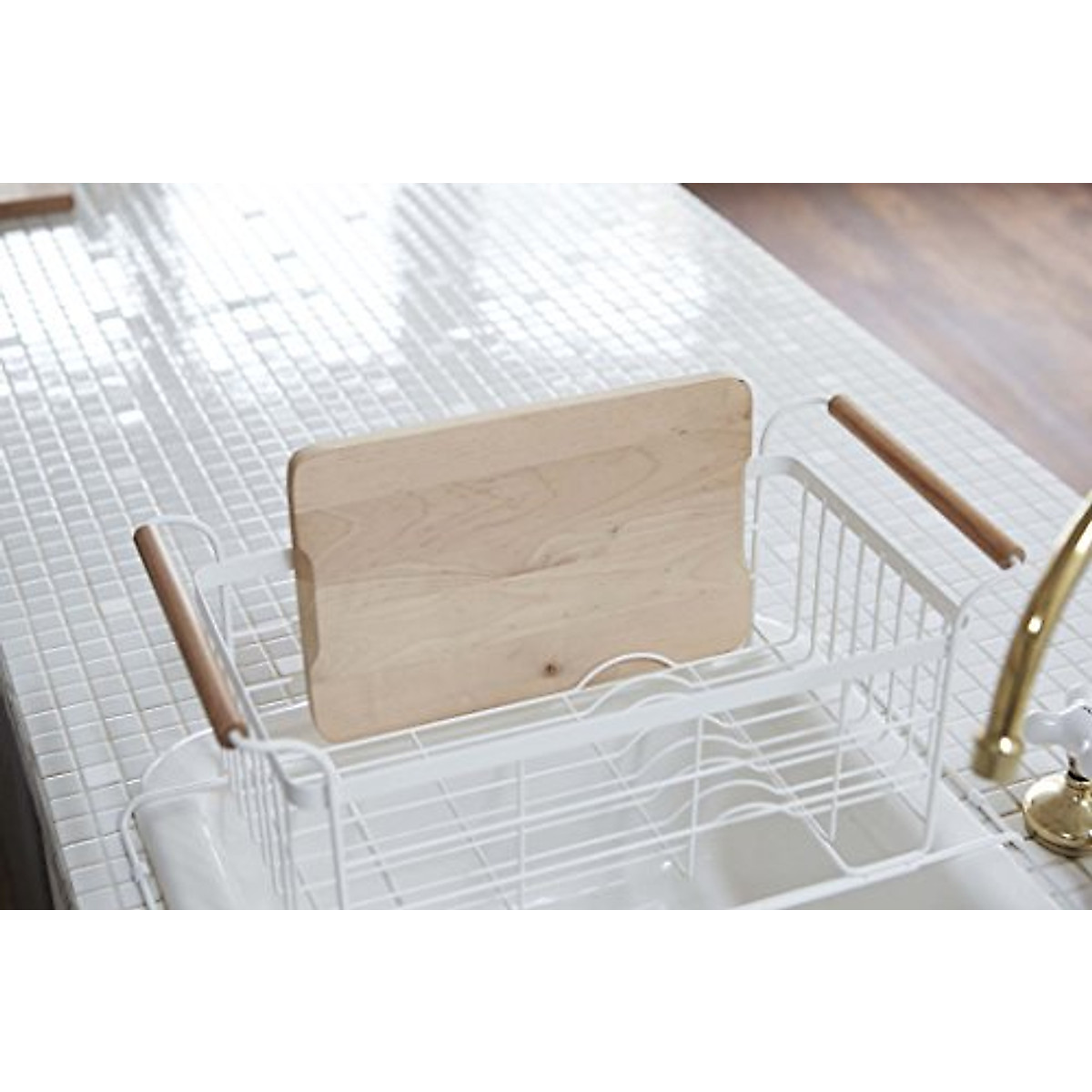 YAMAZAKI home 3108 Sink Dish Drainer Rack-Expandable Kitchen Drying Organizer Holder, One Size, White