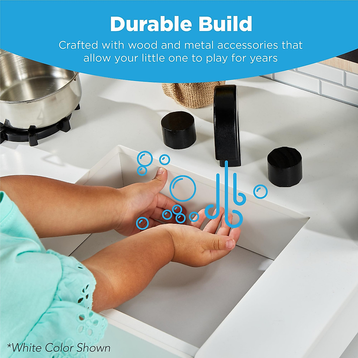 Best Choice Products Farmhouse Play Kitchen Toy, Wooden Pretend Set for Kids w/Chalkboard, Marble Backdrop, Windows, Storage Shelves, 5 Accessories Included - Beveled White