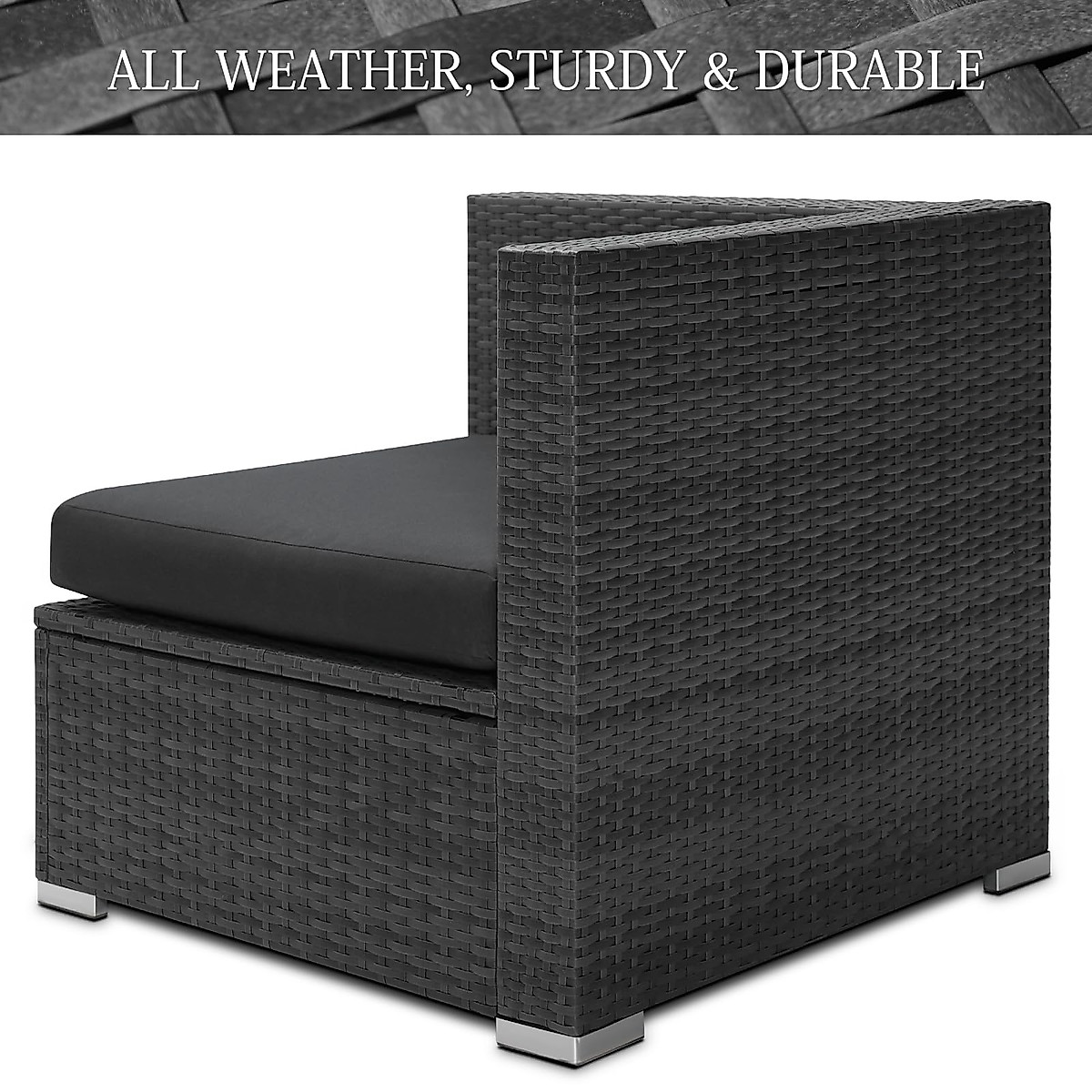 BULEXYARD 1 Piece PE Rattan Patio Furniture Corner Sofa with Thick Cushions Outdoor Wicker Seating for Backyard, Deck, Garden, Balcony (Dark Grey)