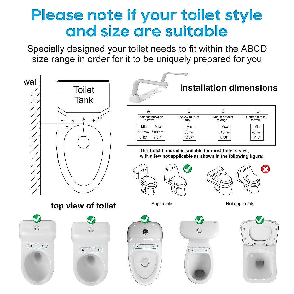 Toilet Safety Rails for Elderly (520 lbs), Handicap Toilet Rails with Foldable Handles, Toilet Assist Rails, Toilet Rails for Seniors, Heavy Duty Toilet Safety Frames Rails with Arms, Easy Installatio