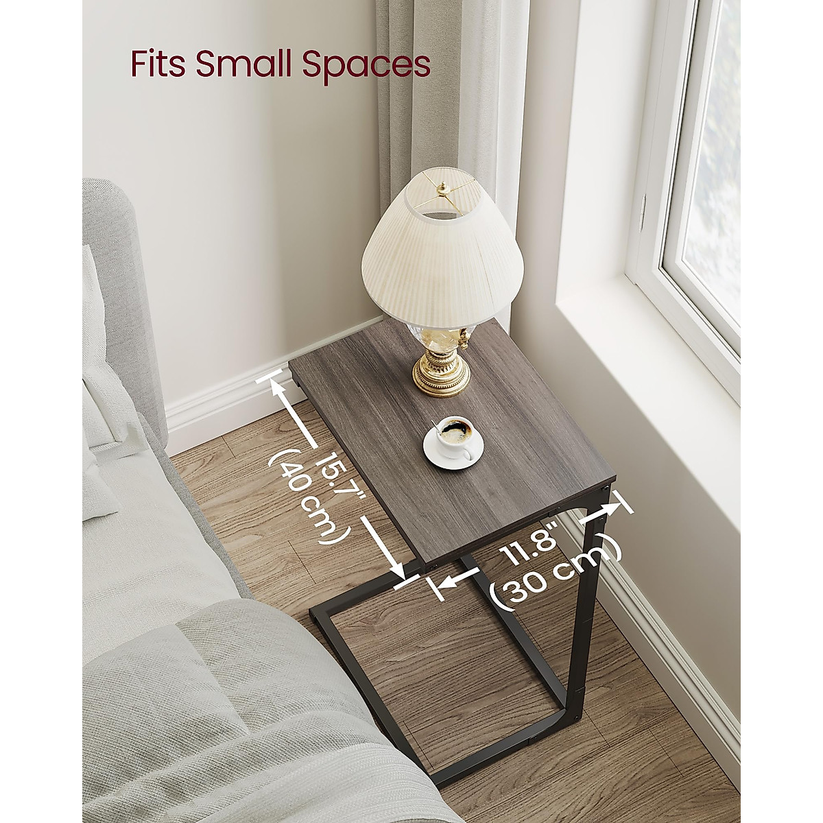 VASAGLE C-Shaped End Table, Side Table for Sofa, Couch Table with Metal Frame, Small TV Tray Table for Living Room, Bedroom, Chestnut Brown and Black