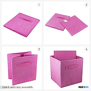 Foldable Storage Bins | Storage Cubes | Storage Bin for Home and Office | Collapsible Storage Bins | Collapsible Fabric Storage Cubes Organizer with Handle | 11 inch cube storage bin (Pink)