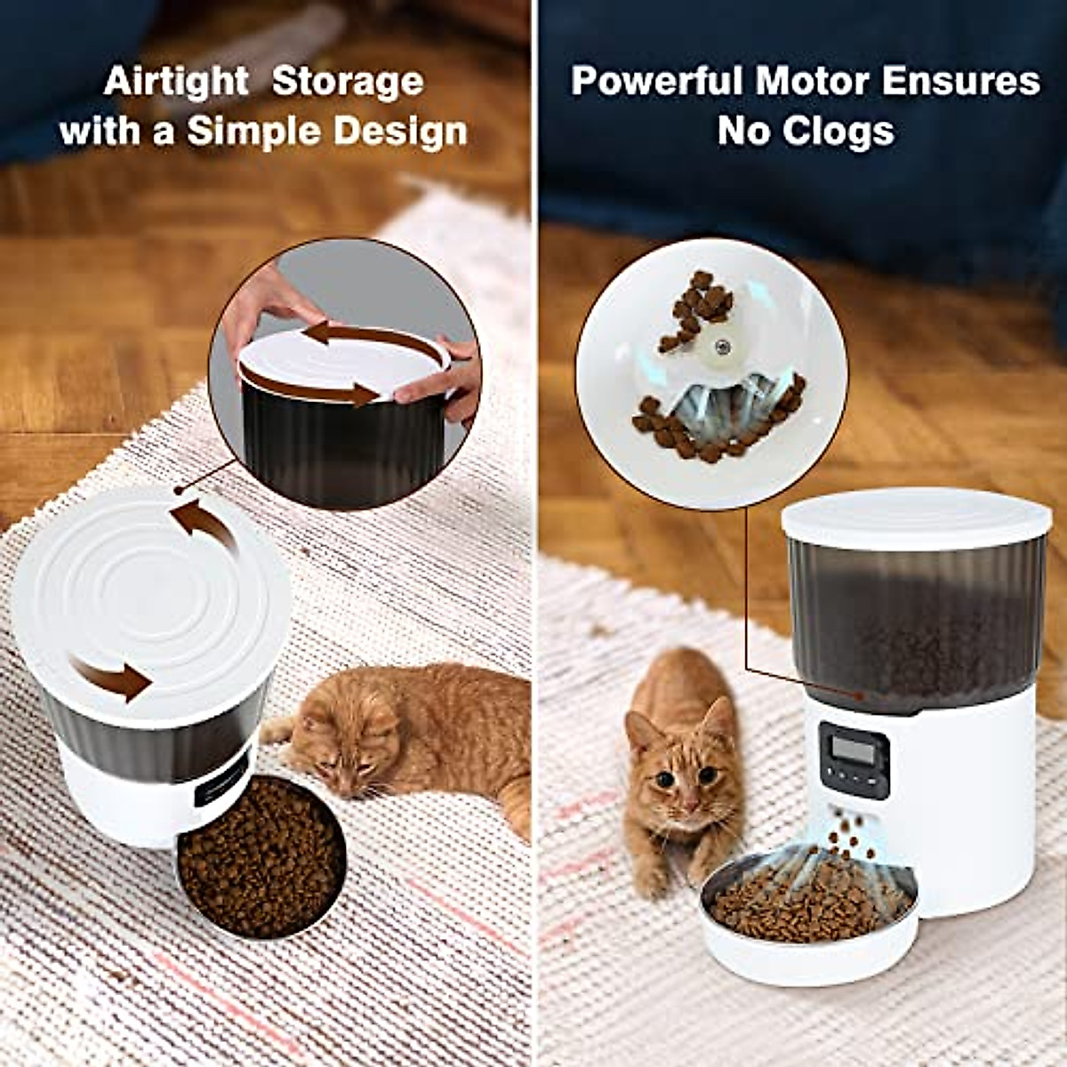 PUET Automatic Dog Feeders, Timed Cat Feeders, 4L Programmable Portion Size Control 1-6 Meals Per Day, Dry Food Dispenser with Desiccant Bag, 10s Voice Recorder