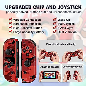 SWCTIM Joypad Controller for Nintendo Switch,Switch Controllers Joypad Supports Screenshot/Wake-up Function/Motion Control/Dual Vibration，Left Right Joypad Replacement for Switch/Lite/OLED(Camo Red)