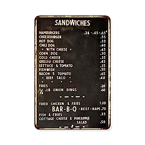 1940's Diner Menu Sign Restaurant Decor Diner Signs 50s Decoration Retro Home Vintage Plaque Wall Art Tin Kitchen Lunch Gift 8x12 Metal 208120068015