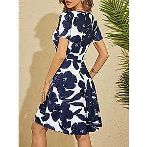 HUHOT Spring Dresses for Women 2024 Womens Dresses Gratuation Mother Day Dress Summer Dress Sundresses for Women Homecoming Dresses Short Sleeve A Line Spring Easter Midi Swing Dress for Women