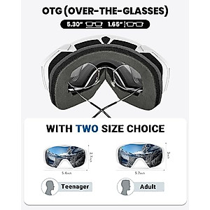 OutdoorMaster Ski Goggles with Cover Snowboard Snow Goggles OTG Anti-Fog for Youth Teenager