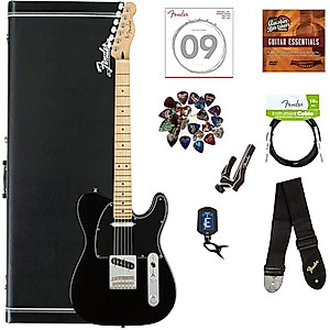 Fender Player Telecaster® - Black Bundle with Hard Case, Instrument Cable, Tuner, Strap, Strings, Picks, Capo, Fender Play Online Lessons, and Austin Bazaar Instructional DVD