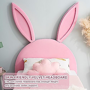 VECELO Kids Twin Bed Frame with Upholstered Headboard, Princess Beds for Girls, 12 Wooden Slats Support, No Boxing Spring Needed