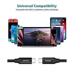 NIMASO USB C to USB C 3.1 Gen 2 Cable 10Gbps Data Transfer, 4K Video Output Monitor Cable 100W PD Fast Charging Compatible with Thunderbolt 3, MacBook Pro, iPad Pro, Galaxy S21, Google Pixel - 3.3FT