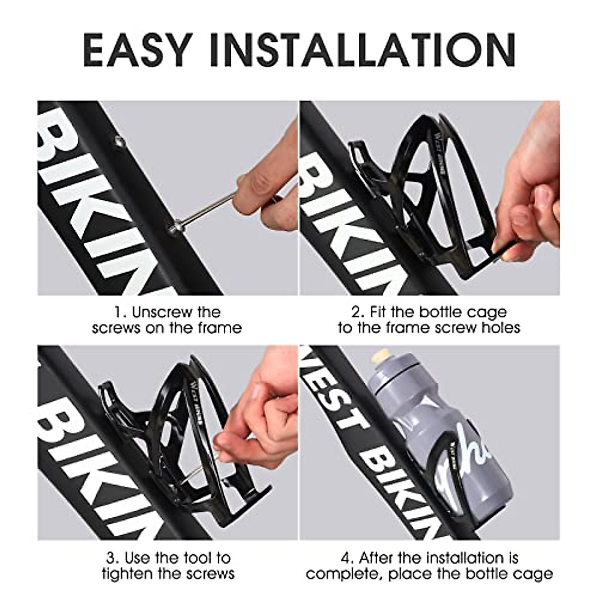 WEST BIKING Bike Water Bottle Cage, Durable Ultralight Plastic Water Drink Holder Rack, Lightweight PC for Bicycle, Cycling Bottle Holder Cages for MTB, Road/ Mountain Bikes