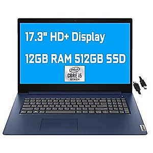 Lenovo IdeaPad 3 Business Laptop 17.3" HD+ Display 10th Gen Intel 4-Core i5-1035G1 (Beats i7-8665U) 12GB RAM 512GB SSD Intel UHD Graphics Fingerprint Dolby Win10 + HDMI Cable
