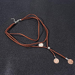 Boho Necklaces for Women Country Concert Outfits Black Choker Necklaces Trendy Long Necklaces Western Bohemian Jewelry Brown Suede Wrap Leather Necklace Halloween Renaissance Costume Women 2024