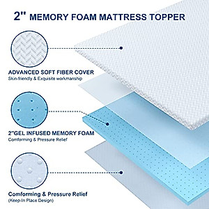 Maxzzz 2 Inch Memory Foam Mattress Topper Queen Gel-Infused Memory Foam Bed Mattress Topper High Density Cooling Mattress Pad with Removable Soft Cover for Back Pain, Pressure Relief White