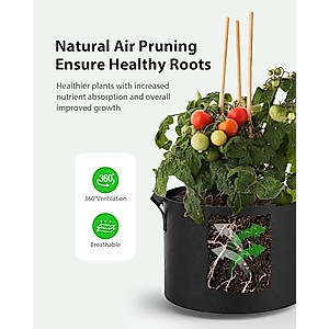 POROLIR 5-Pack Grow Bags 10 Gallon Thickened Plant Grow Bags Multi-Purpose Nonwoven Fabric Pots with Durable Handles, Outdoor Garden Plant Pots for Fruits Vegetables Flowers Herb Bonsai Plants, Black