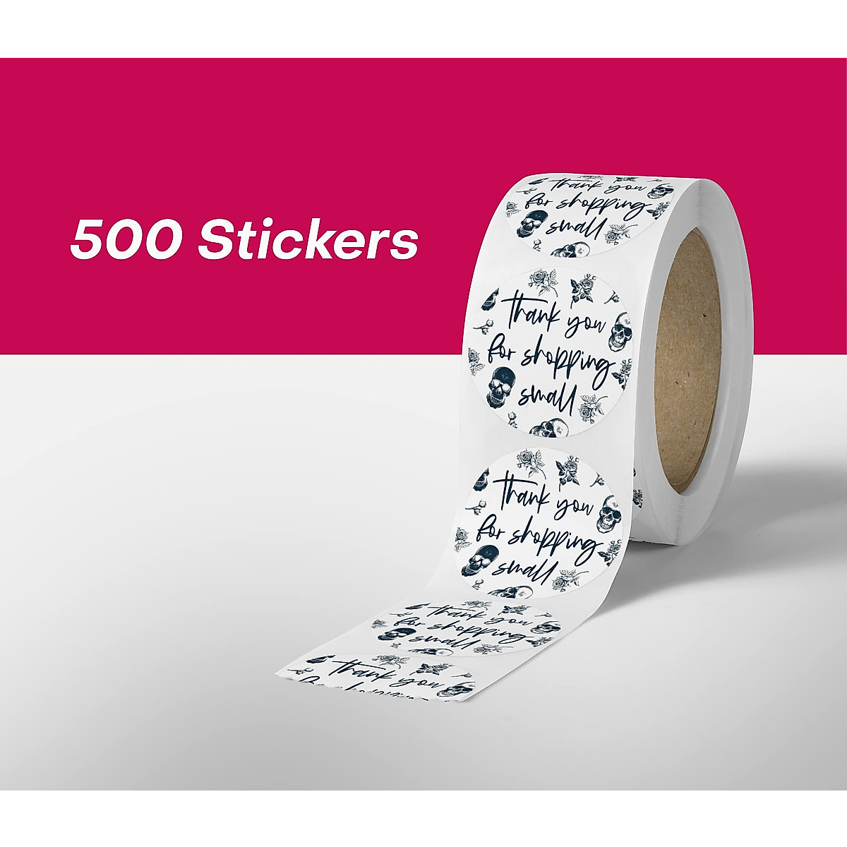 Cute Thank You Stickers (500 Count) Thank You for Supporting My Small Business Stickers 1.5” Round Waterproof Stickers Small Business Supplies Thank You Sticker Rolls - Skull Rose