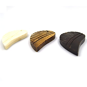 Bone Pendant | 2.5" Inch Feather Shaped Natural Ox Bone with One Gold Suspension Ring | White, Light Brown, Dark Brown - White