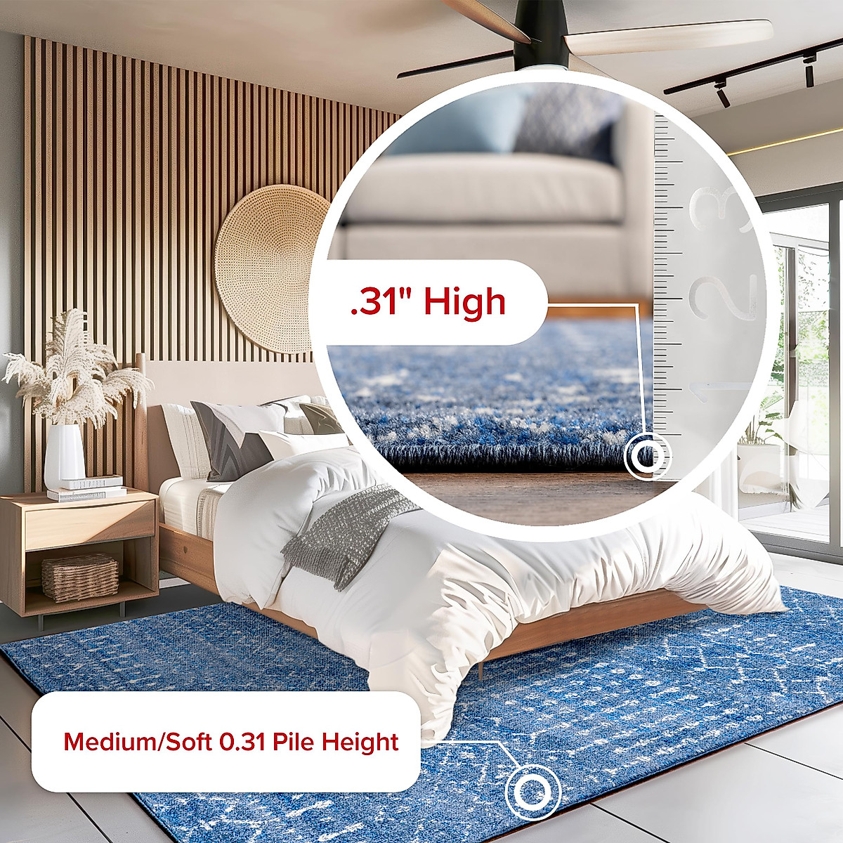 nuLOOM 2x3 Moroccan Blythe Area Rug, Dark Blue, Faded Bohemian Design, Stain Resistant, For Bedroom, Dining Room, Living Room, Hallway, Office, Kitchen, Entryway