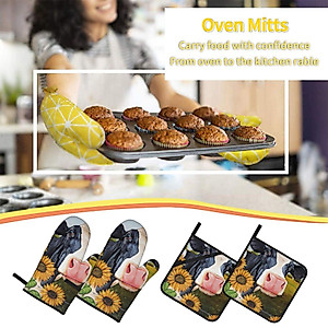 4pcs Oven Mitts and Pot Holders Set,Heat Resistant Oven Glove,Heat Resistant Pot Holders ,for Cooking Baking BBQ Kitchen Sets (Style 2)