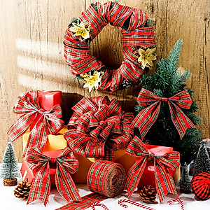 Yinder Plaid Christmas Wired Ribbon 2.5 Inches 50 Yard Traditional Red Tartan Plaid Christmas Holiday Ribbon Green Red Gold Plaid with Gold Edge for Garland Home Decor Gift Wrapping DIY Crafts