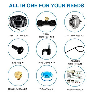 Misters for Outside Patio, 75FT Misting Cooling System for Patio, 75FT (23M) Misting Line+28 Mist Nozzles+3/4" Brass Adapter,Outdoor Mister System for Patio Garden Greenhouse Trampoline for waterpark