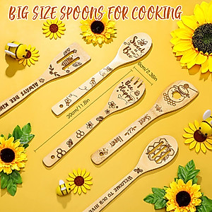 Minatee 7 Pcs Bee Kitchen Decor Set, Including 2 Pcs Bee Kitchen Towels and 5 Pcs Cute Bee Wooden Spoons Rustic Bamboo Utensils Gifts for Housewarming Bridal Shower Anniversary