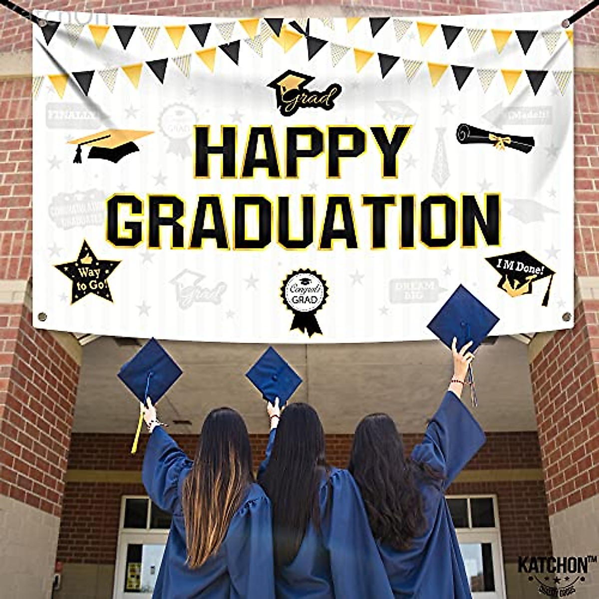 Happy Graduation Banner 2023 - 72x44 Inch, Class of 2023 Decorations | Happy Graduation Sign for Black and White Graduation Party Decorations 2023 | Graduation Backdrop for Graduation Decorations 2023