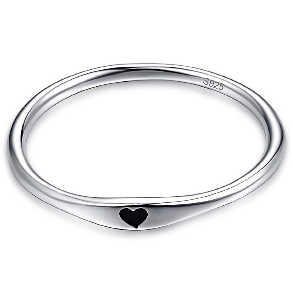 AVECON 925 Sterling Silver Simple Carve Heart Wedding Band Stackable Promise Ring for Her Size 5.5