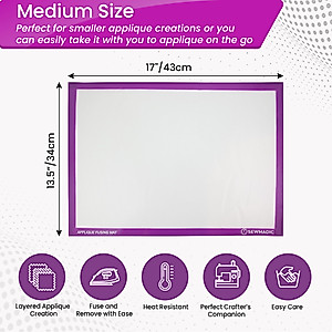 Applique Fusing Mat 13.5"x17" (34cm x 43cm) with Bonus Applique Pressing Sheet and Handy Storage Tube - A Great Silicone Mat and Applique Teflon Sheet for Arts and Fusible Web Fabric Crafts