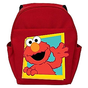 Sesame Street Hello Elmo Personalized Backpack with Custom Name Printed on Red Book Bag | Zippered Compartments and Side Water Bottle Pockets | Toddler Size School Bag