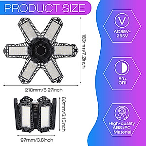 Retisee 6 Pcs LED Garage Lights 120w Deformable LED Garage Ceiling Lights with Adjustable Panels E26/E27 LED Garage Lights Bulb 12000lm Shop Lights for Garage Workshop Basement High Bay Light